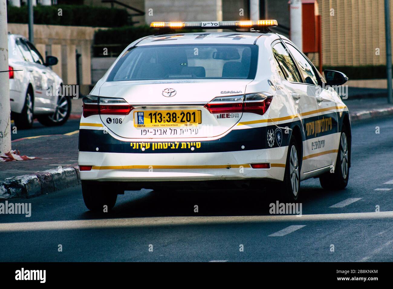 Tel Aviv Israel July 21, 2019 View of a Israeli police car rolling in ...