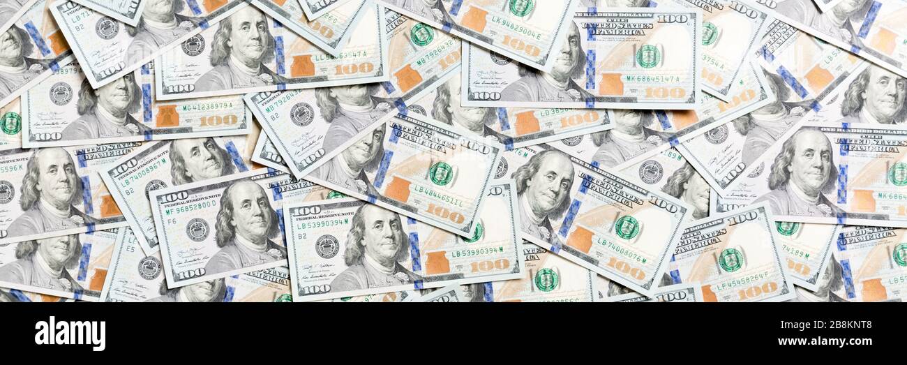 Top view of one hundred dollar banknotes made as a background. USD ...