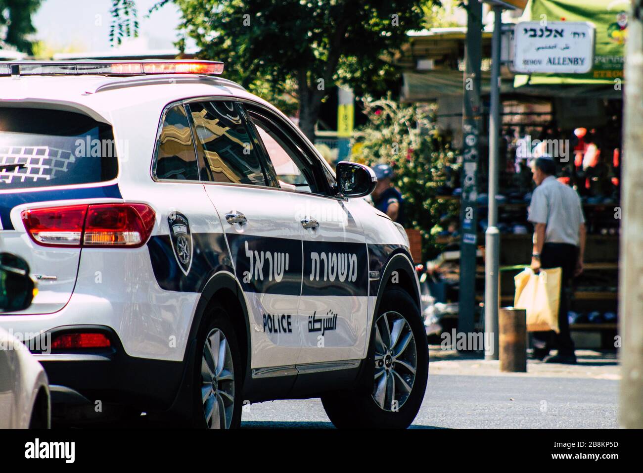 Tel Aviv Israel July 21, 2019 View of a Israeli police car rolling in ...