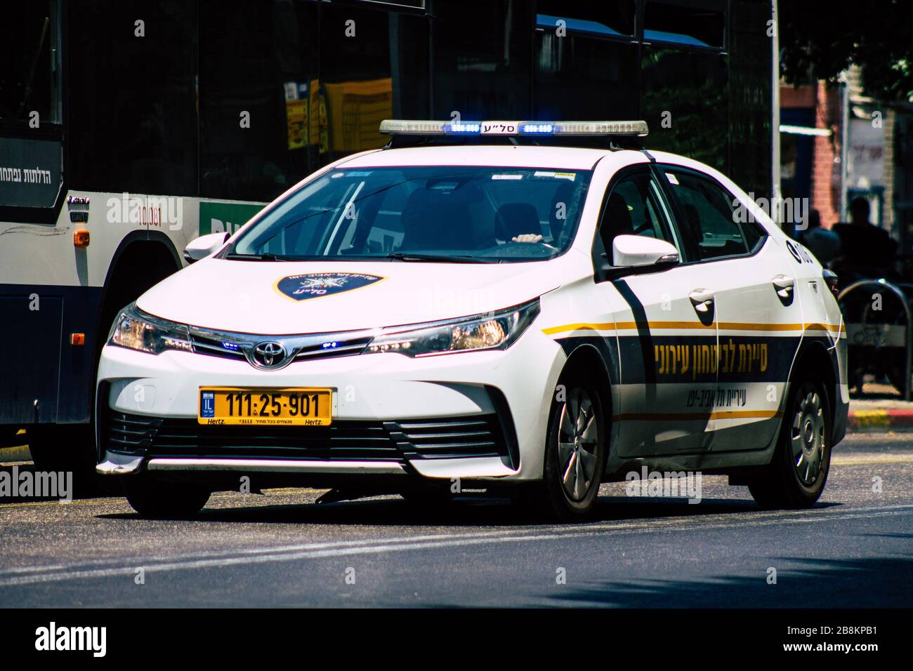 Tel Aviv Israel July 21, 2019 View of a Israeli police car rolling in ...