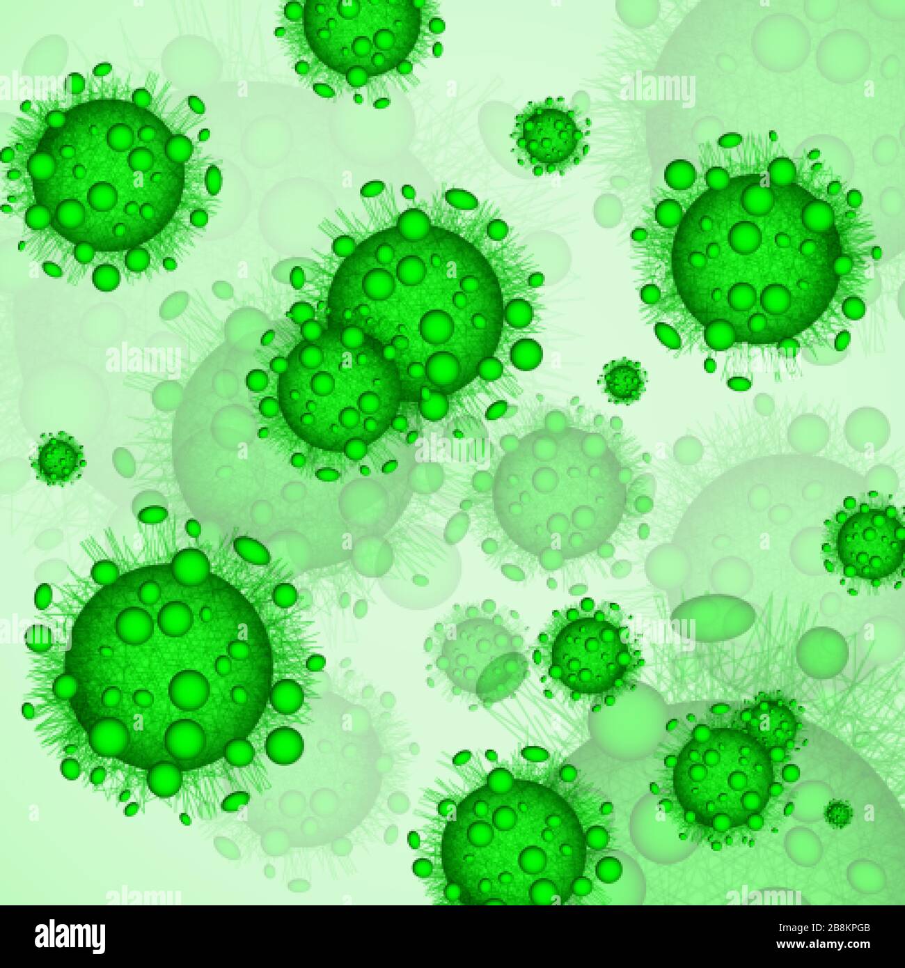 Green Virus Cells. Dangerous infection or disease. Medicine warning ...