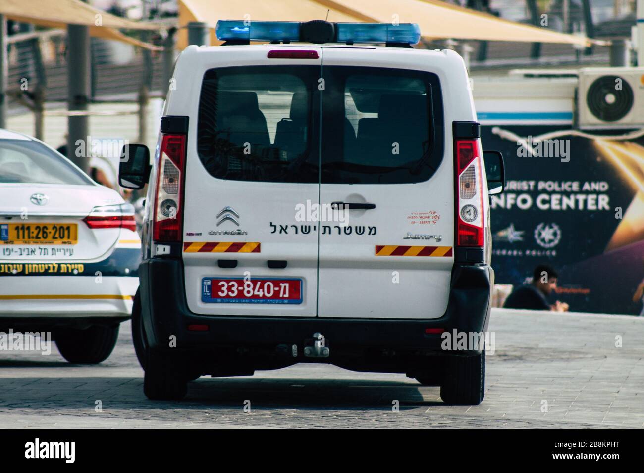 Tel Aviv Israel July 21, 2019 View of a Israeli police car parked in ...