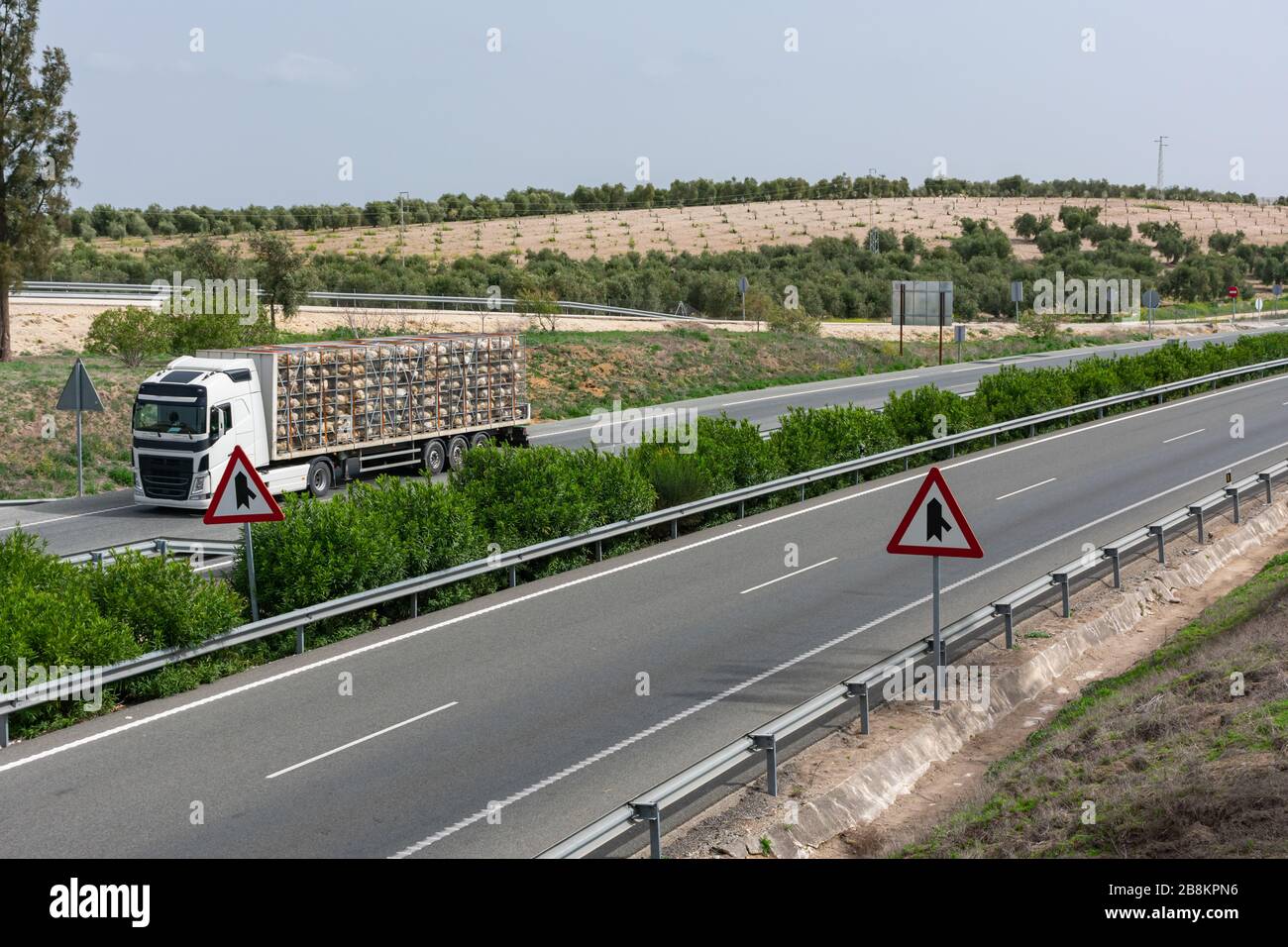 Articulated truck with cage semi-trailer for the transport of live ...
