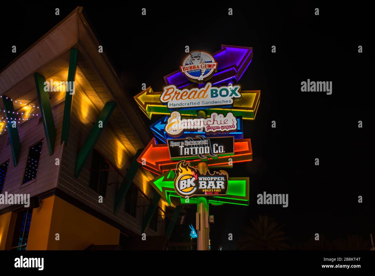 Orlando, Florida. February 12, 2020. Top view of illuminated ...