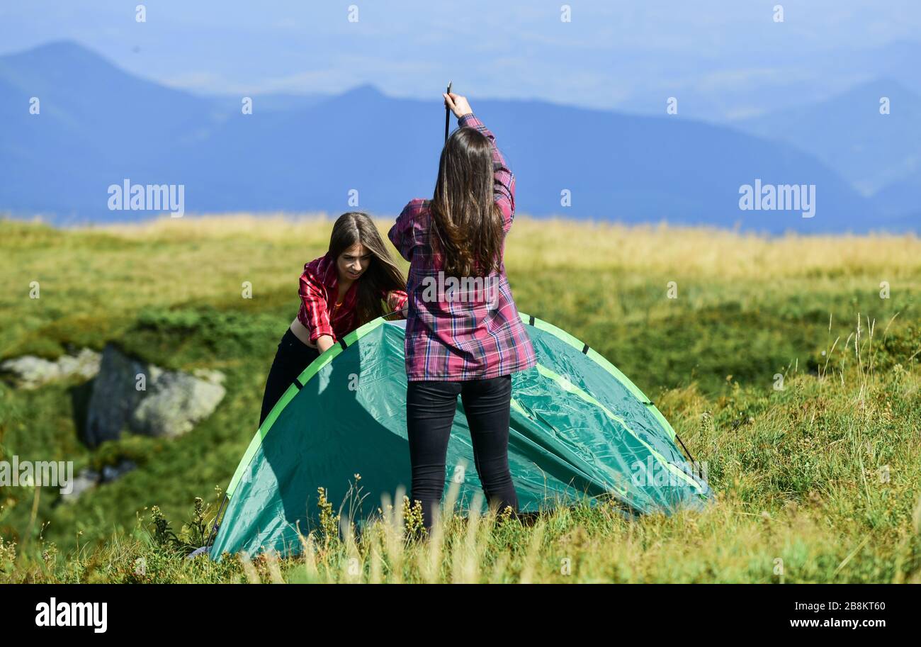 Hiking activity. Attach necessary structural components tent. Prepare ...