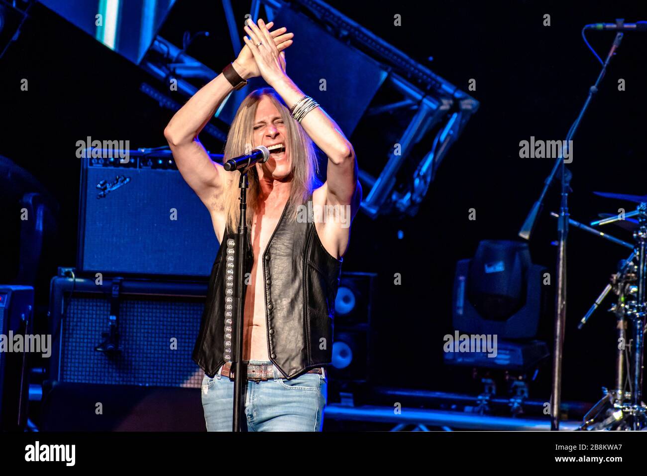 Orlando, Florida. March 11, 2020. Derek Sharp singing with Canadian The ...