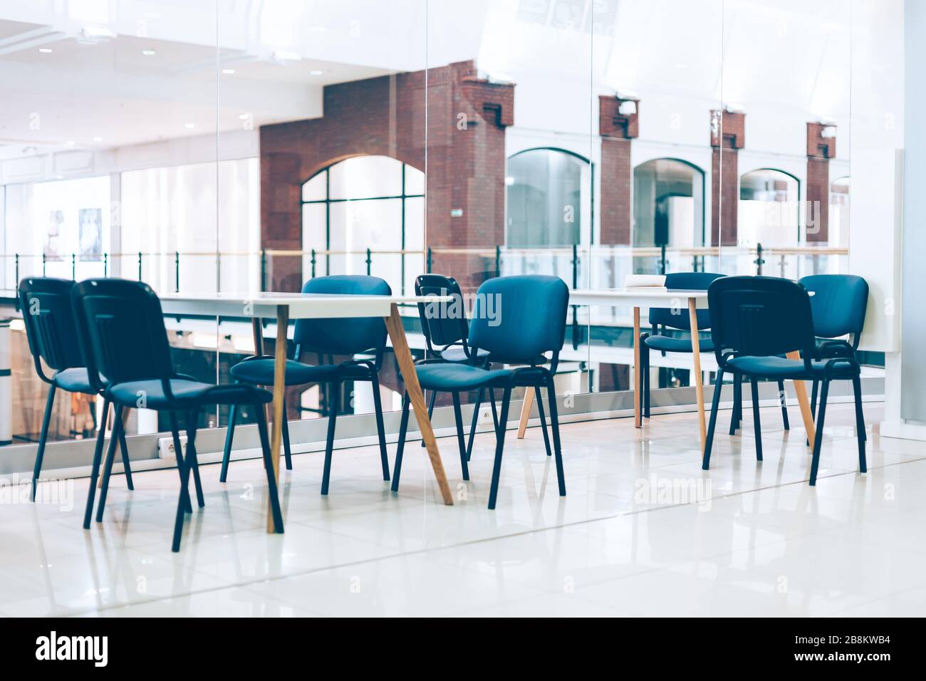 Furniture and room with tables and seats in the interior hi-res stock ...