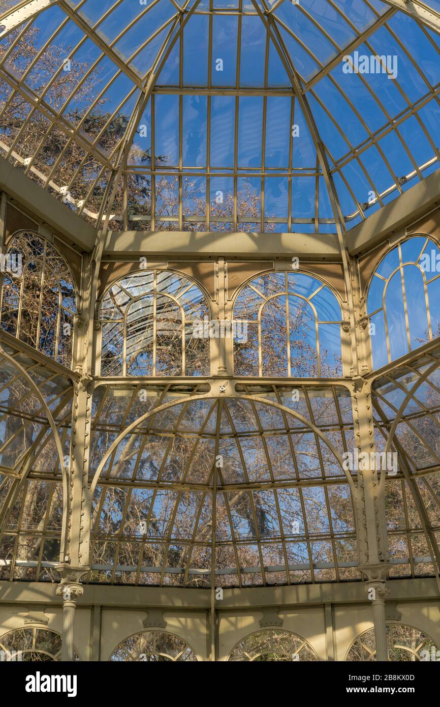 interior of greenhouse in garden with transparent glass roof Stock ...