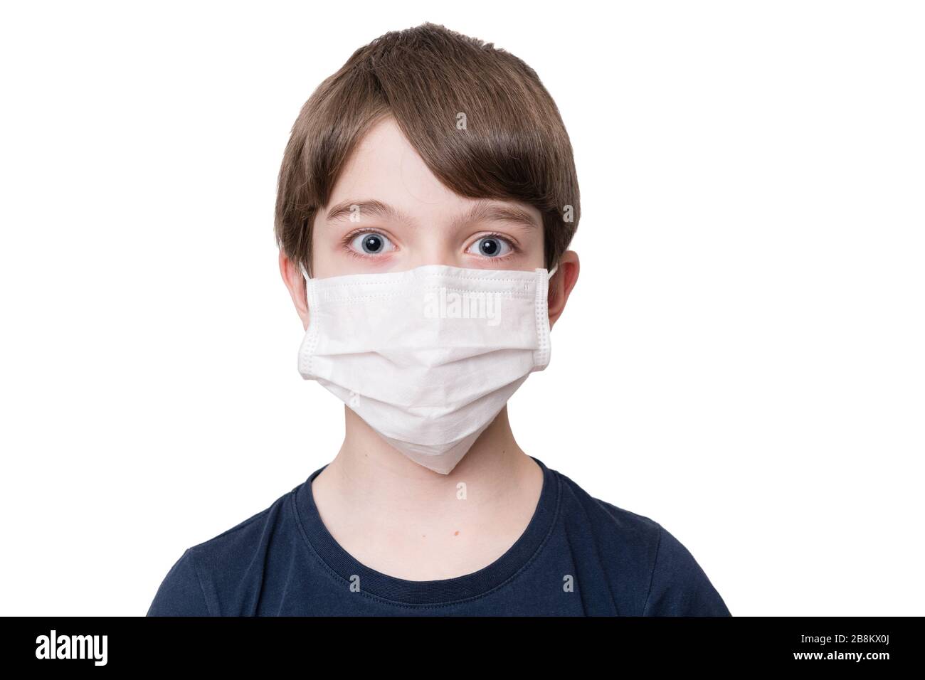 Portrait of kid with face mask, isolated on white background Stock ...