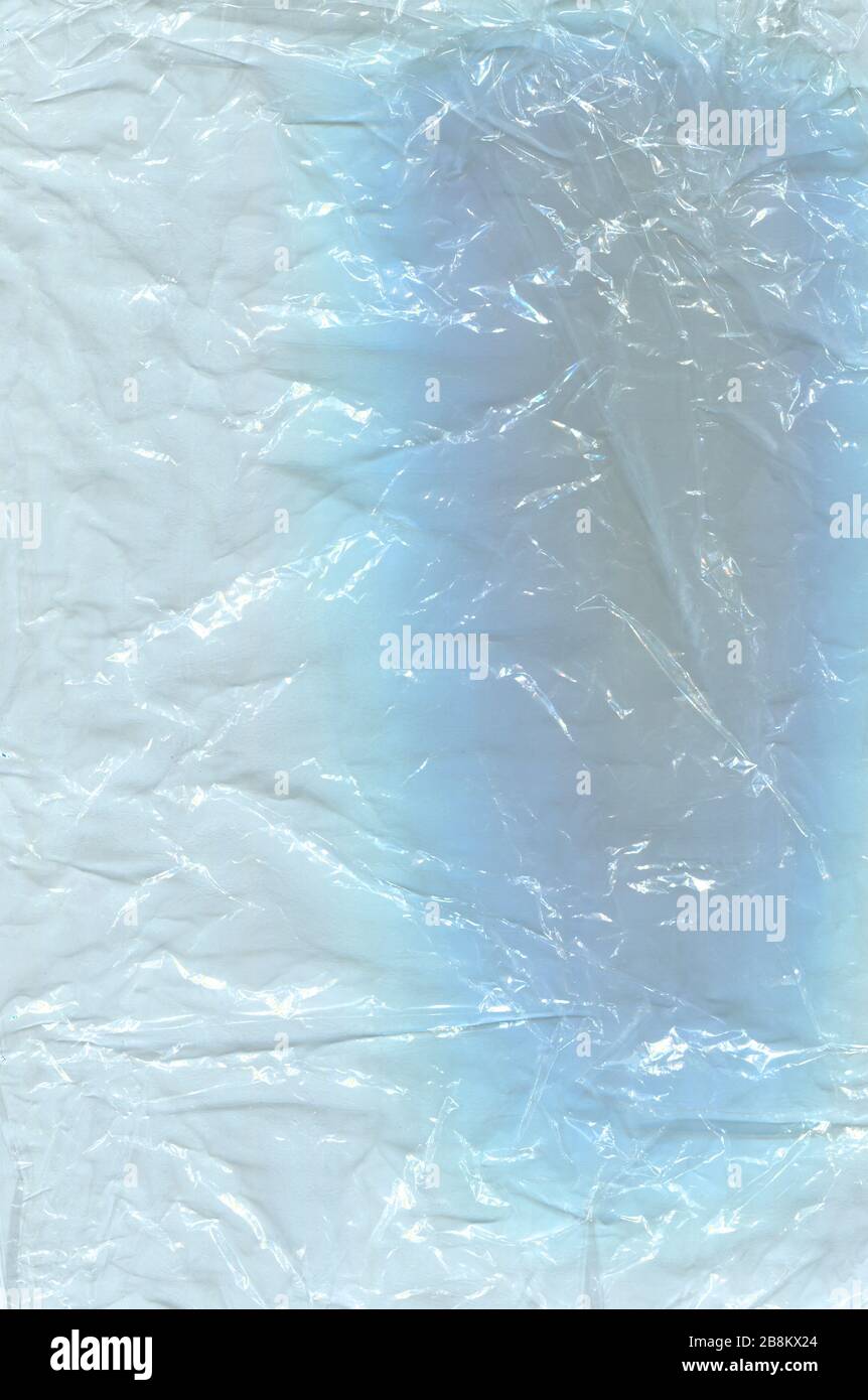 Crumpled cellophane transparent. Cellophane for packaging, blue ...