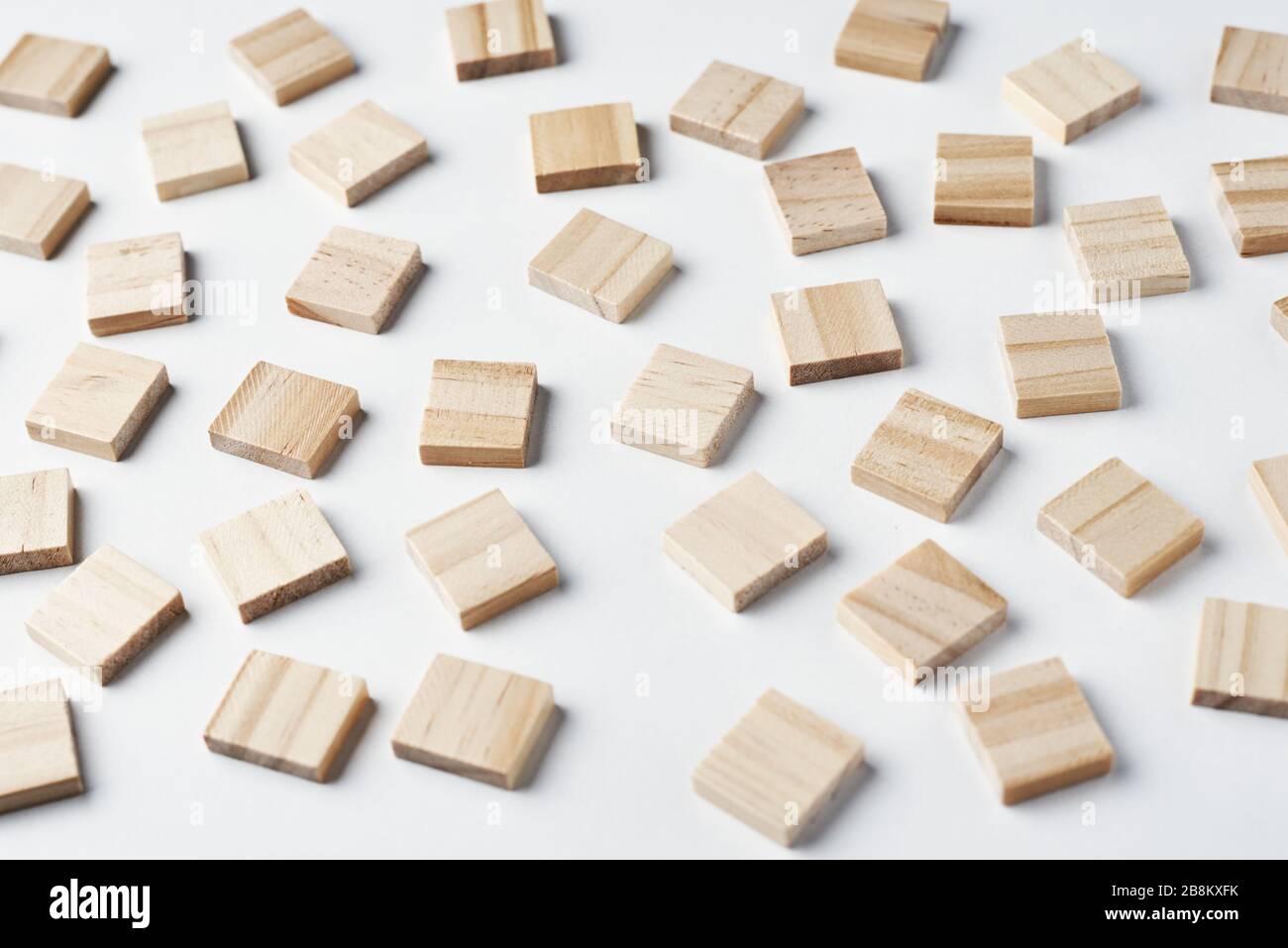Empty wooden blocks pattern on white background, top view Stock Photo ...