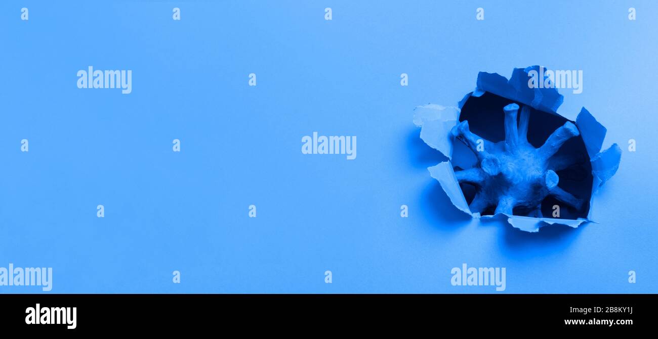 Abstract Virus Strain Model in paper cut hole. Corona virus quarantine ...