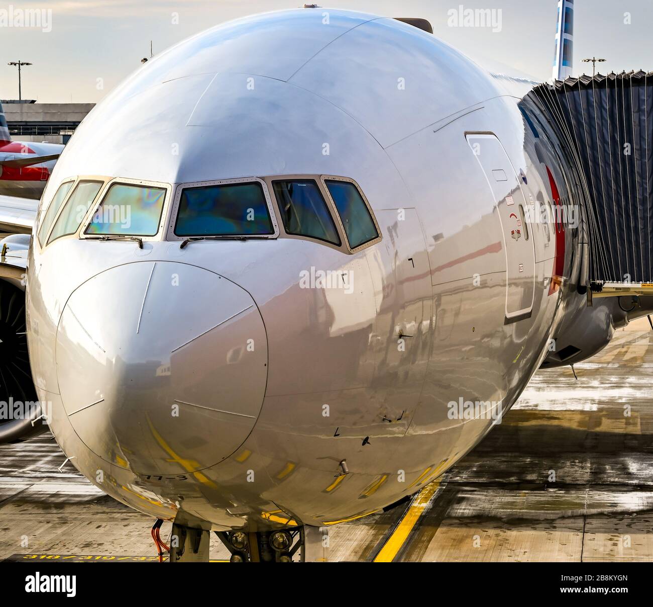 LONDON, ENGLAND - NOVEMBER 2018: Shiny polished paintwork on the nose ...