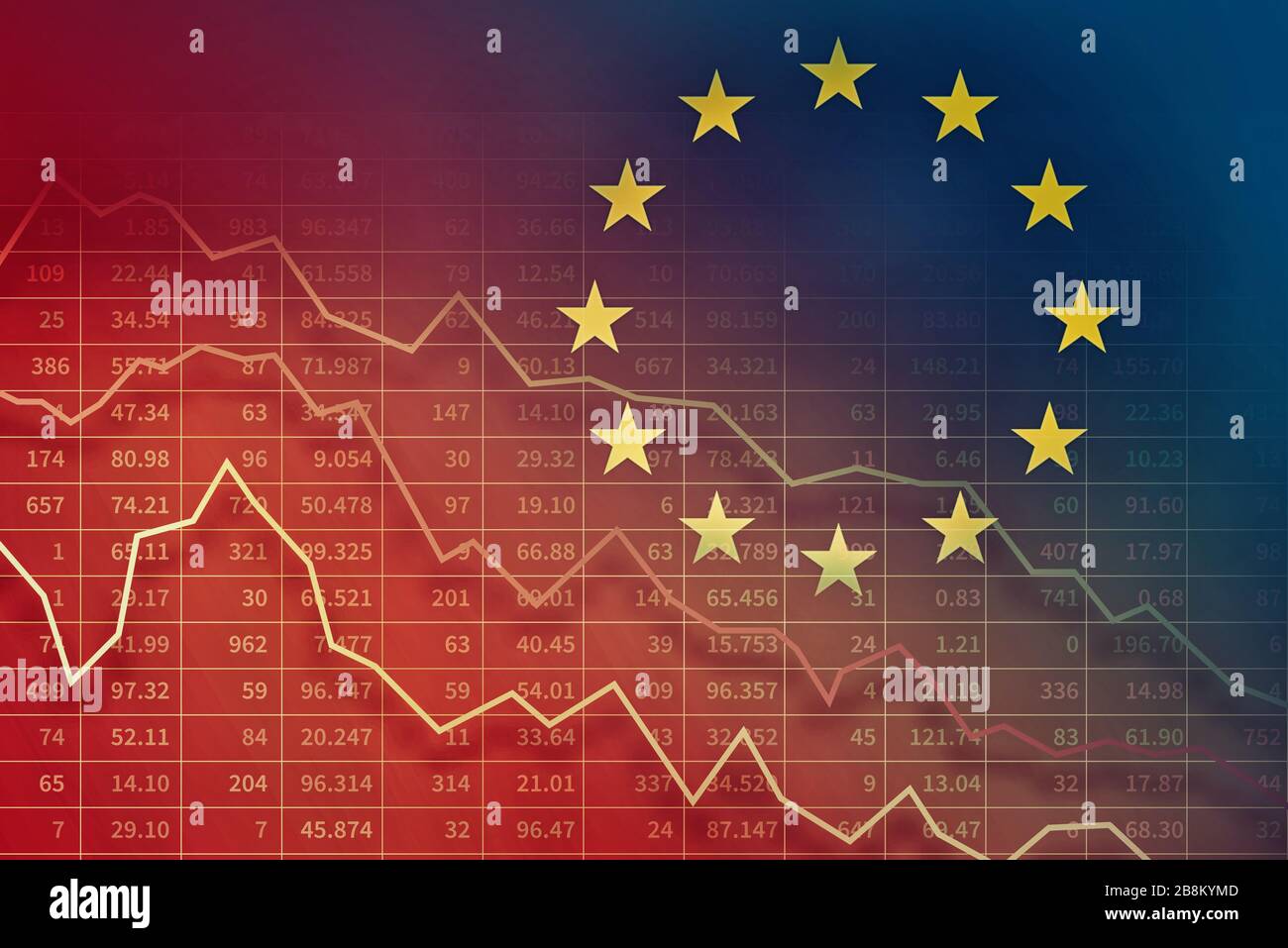 The financial and economic crisis in the Europe. Stock market graphs ...