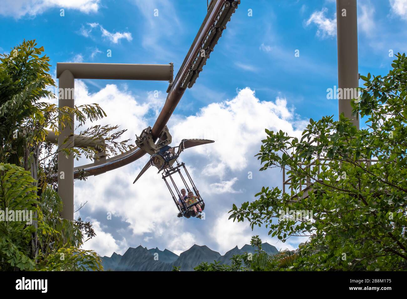 Orlando, Florida. March 02, 2019. People having fun Pteranodon Flyers ...