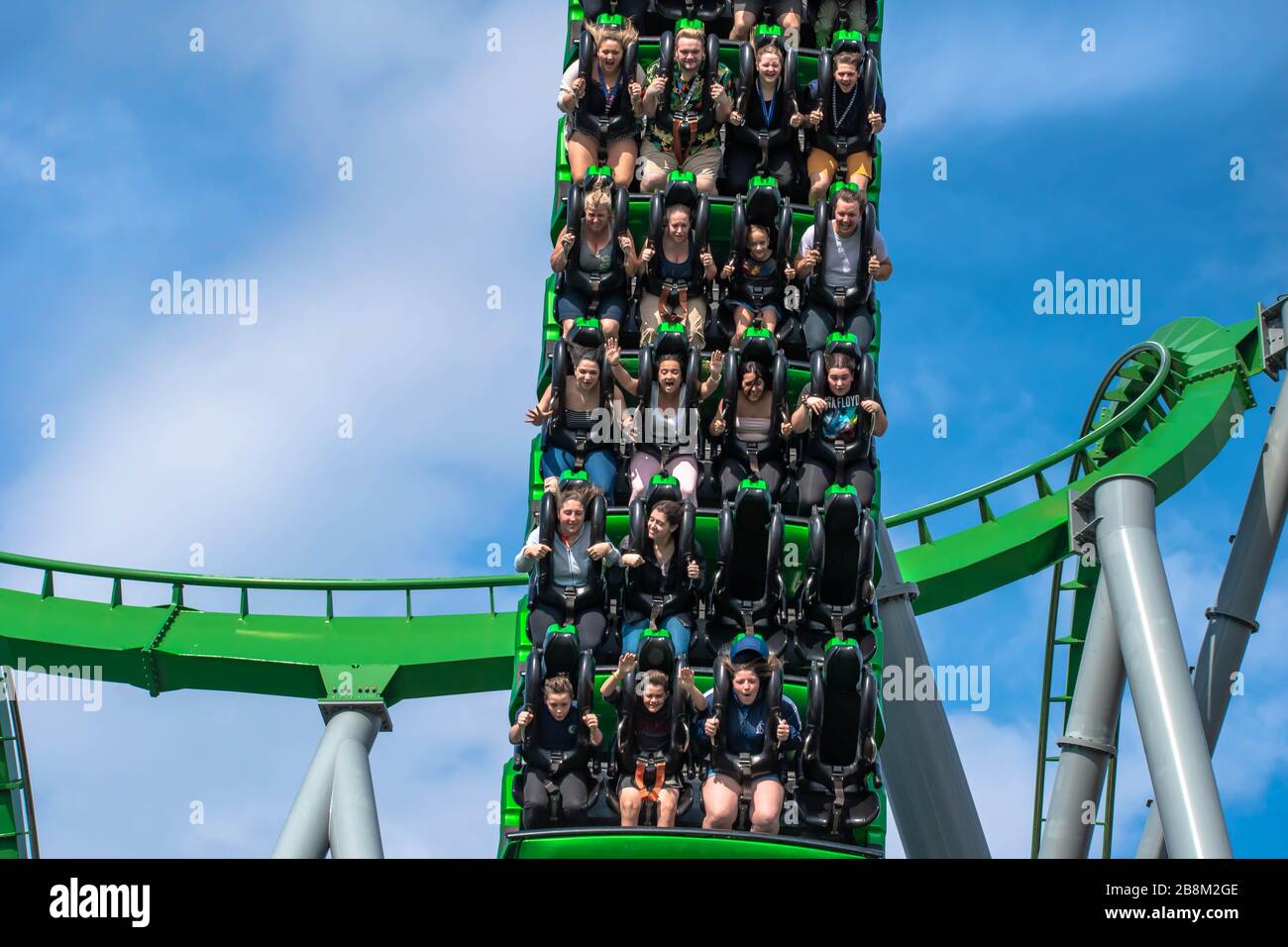 Orlando, Florida. March 02, 2019. People having fun The Incredible Hulk ...