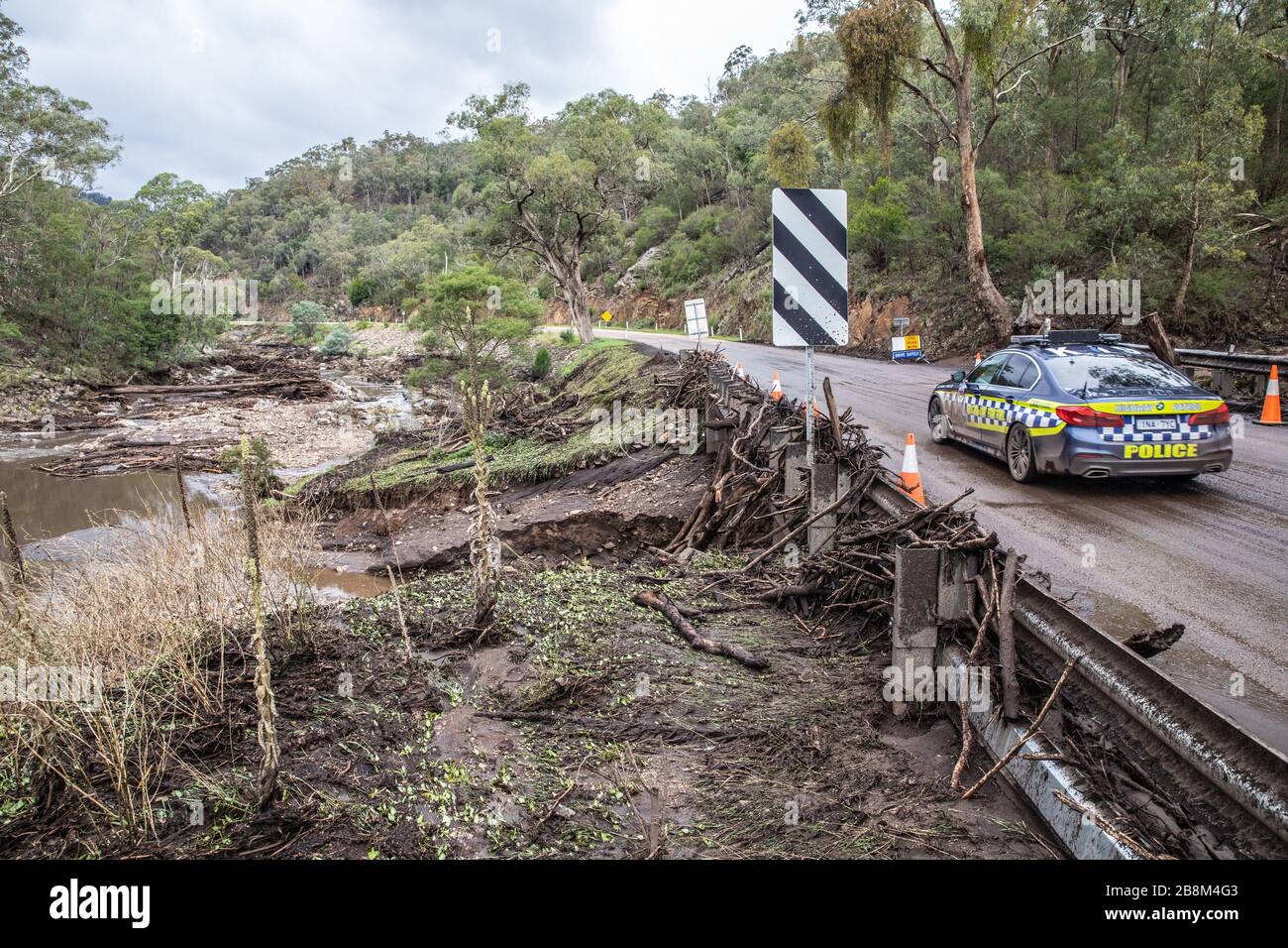 Damage to the Great Alpine Road caused by floods from heavy rains in ...