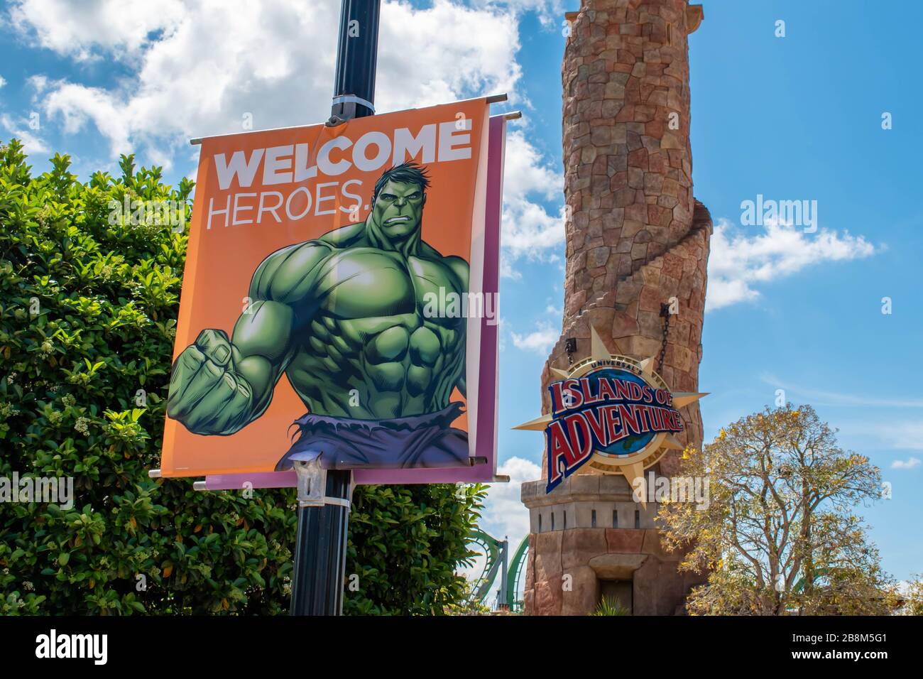 Orlando, Florida. March 15, 2019. Colorful Welcome Heroes sign and ...