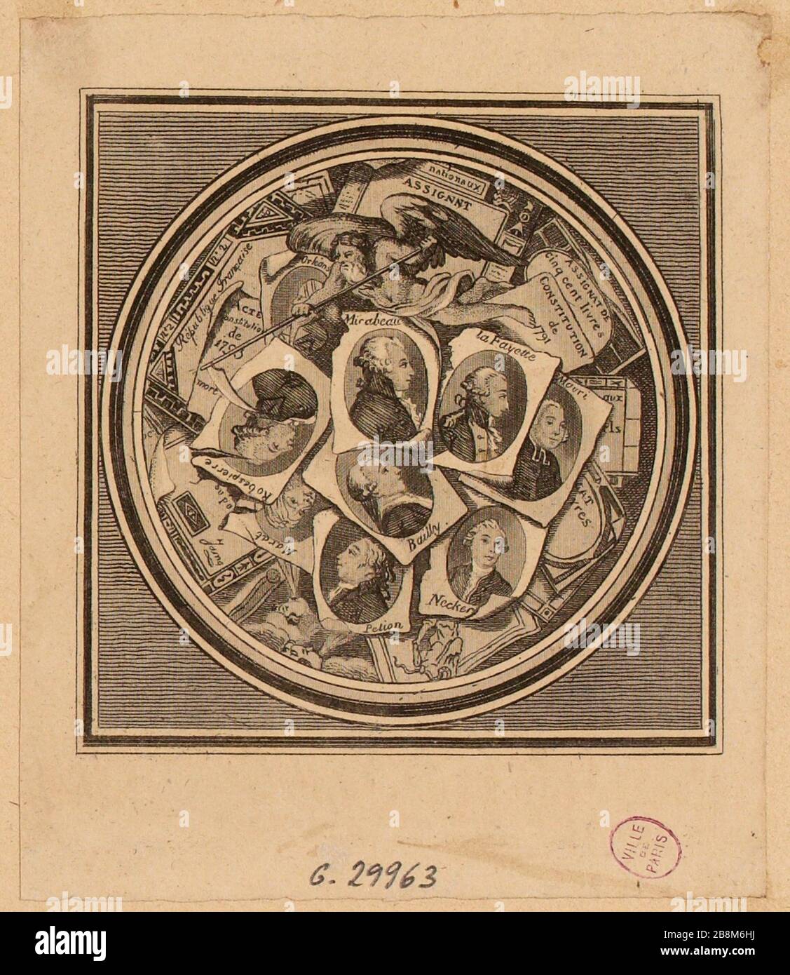 Medallion with allegorical backdrop of assignats portraits of ...