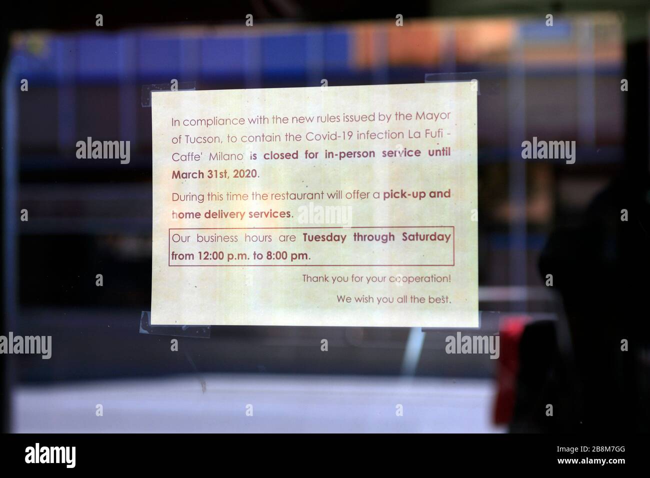 Sign posted on the window of a business during the lockdown of ...
