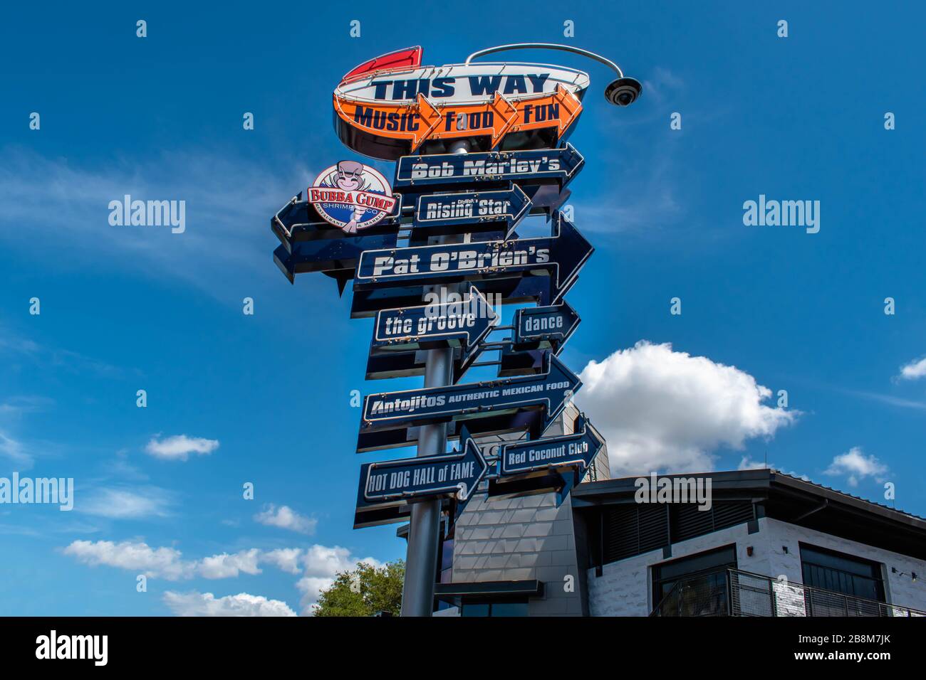 Orlando, Florida. March 15, 2019. Top view of Restaurants sign at ...