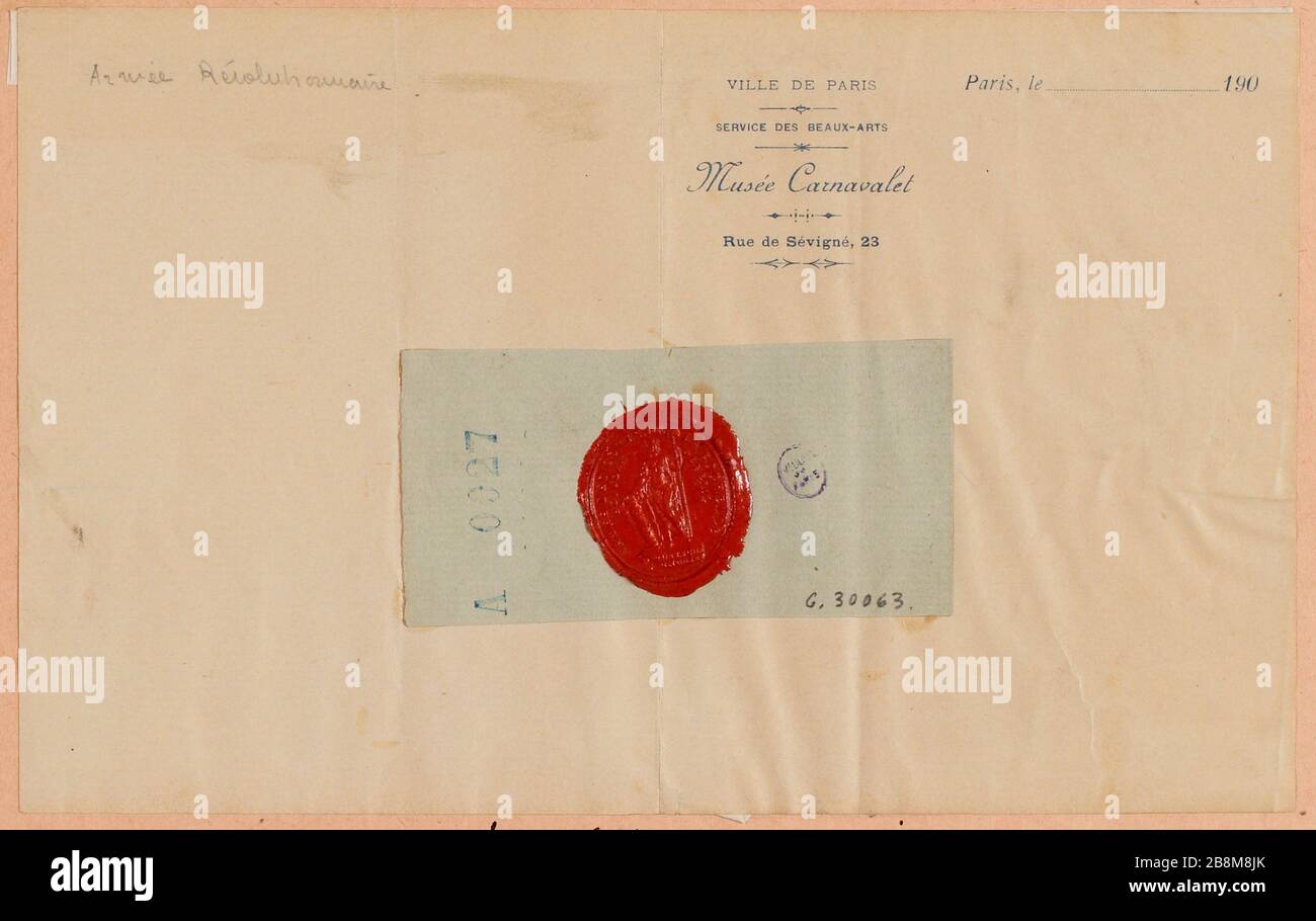 Seal in red wax of the revolutionary army of the Adjutant General of ...