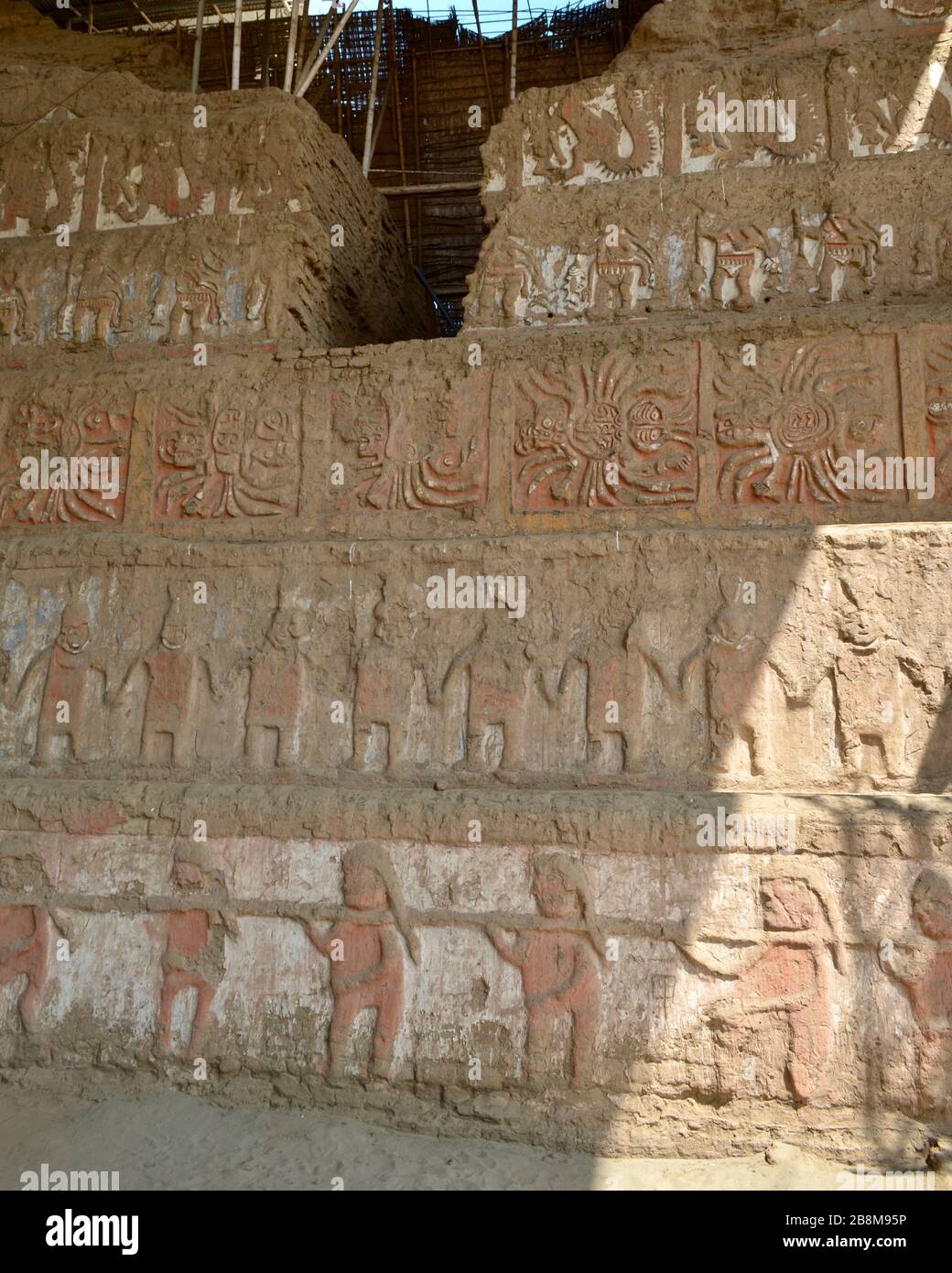 Decorative reliefs in the Huaca de la Luna, Moche civilization ...