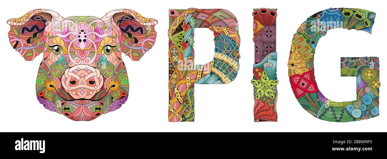 Zentangle stylized pig. Hand drawn decorative vector illustration Stock ...