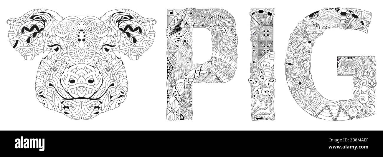 Zentangle stylized pig. Hand drawn decorative vector illustration for ...