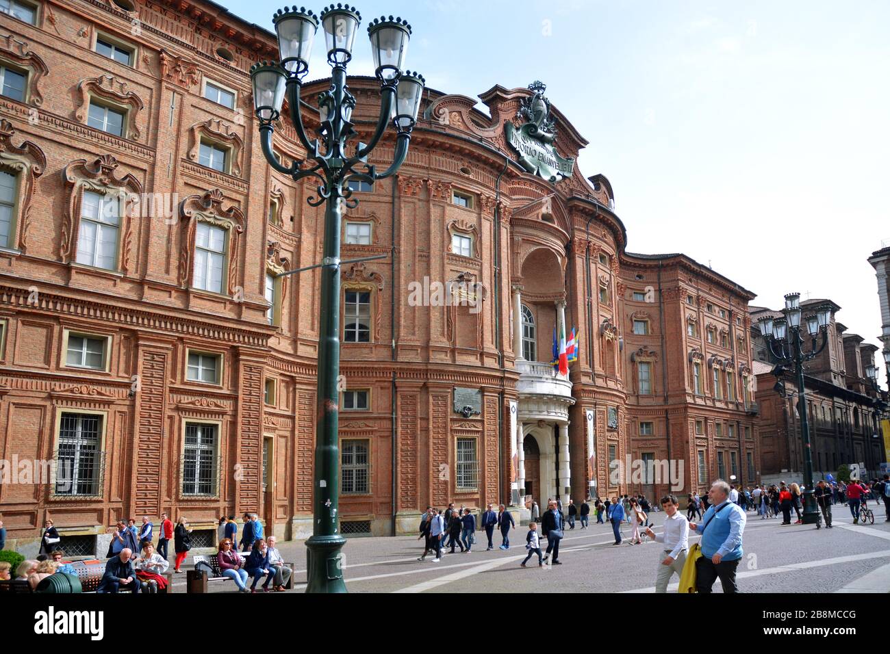 Turin, Piedmont/Italy -04/20/2019- Turin the curved brick façade of ...