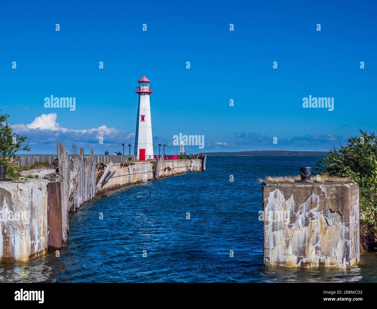 Wawatam Lighthouse at the end of the Huron Park boardwalk, St. Ignace ...