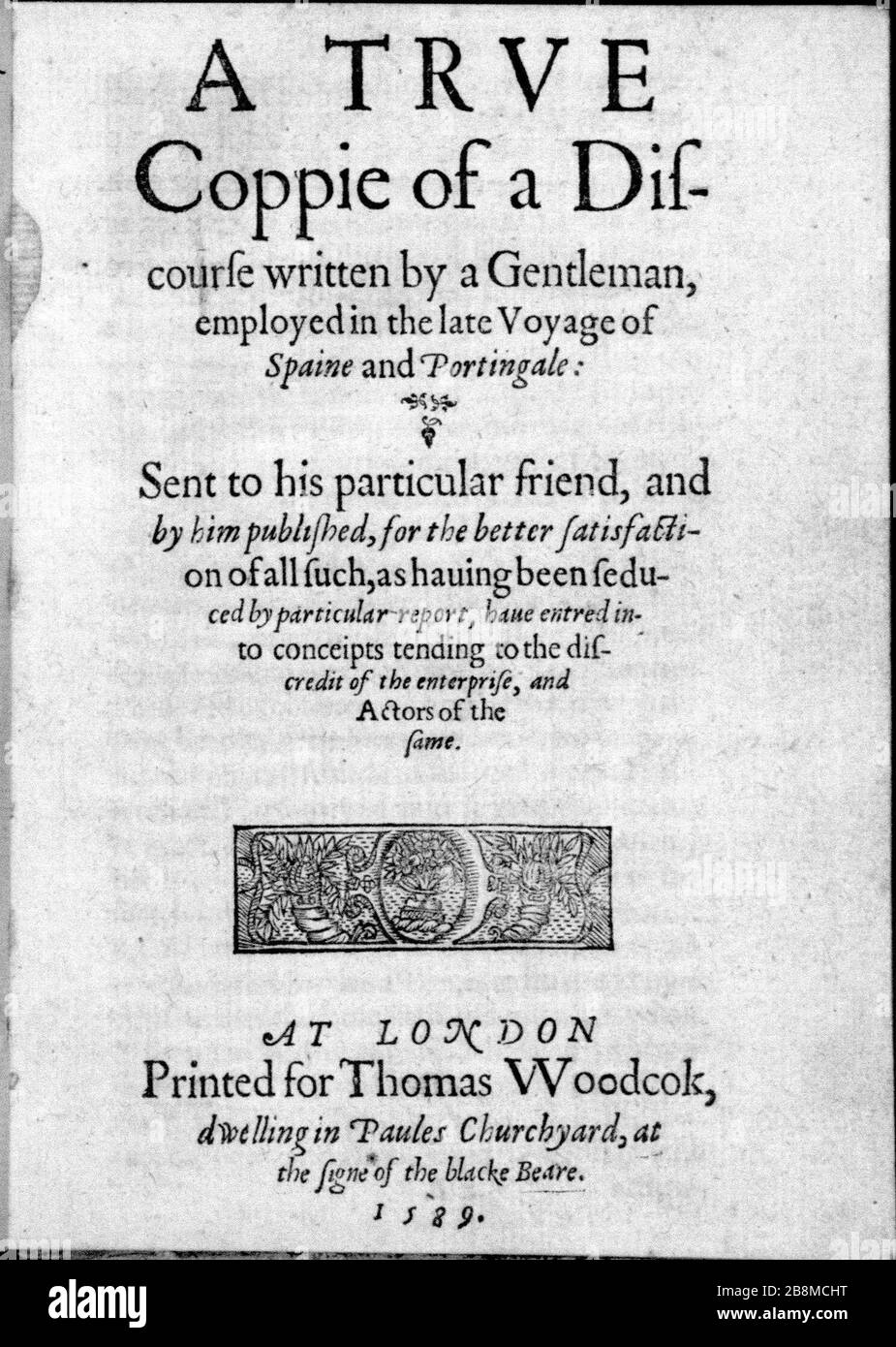 Portada del panfleto de Anthony Wingfield, "A true discourse Stock ...