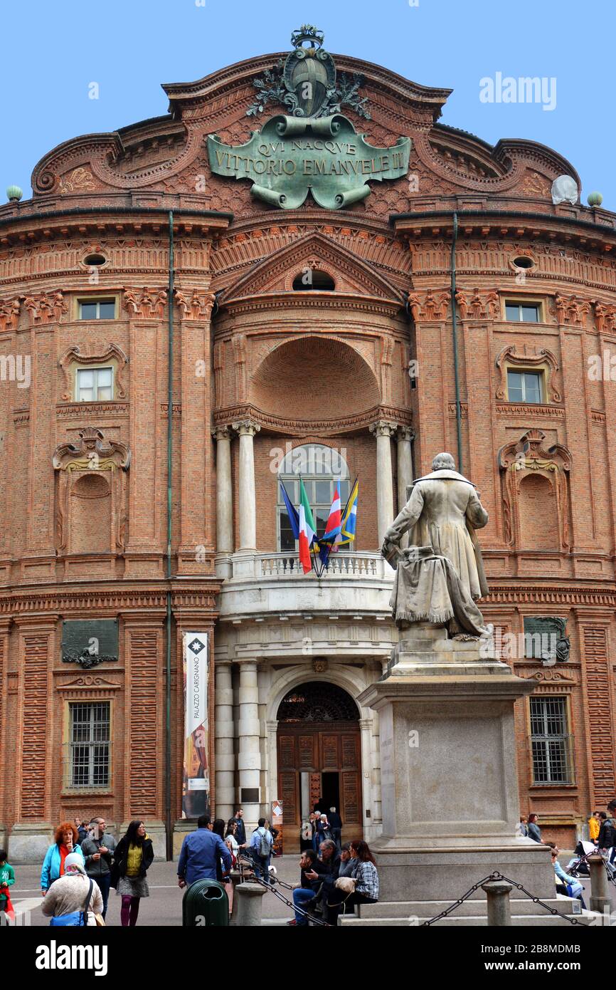 Turin, Piedmont/Italy -04/20/2019- Turin the curved brick façade of ...