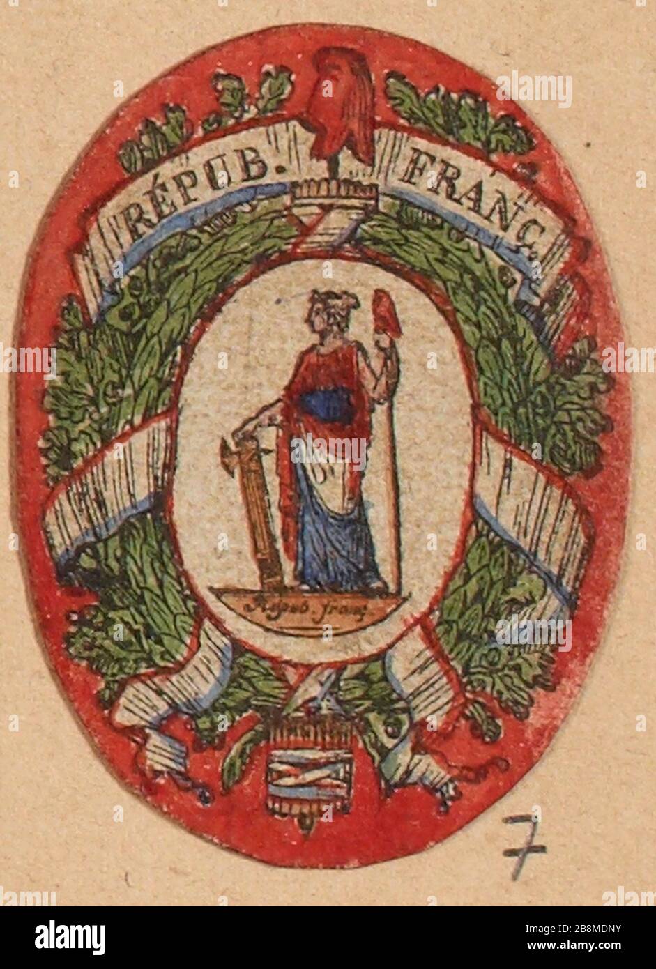 Allegory of the French Republic holding a picnic with the Phrygian cap ...
