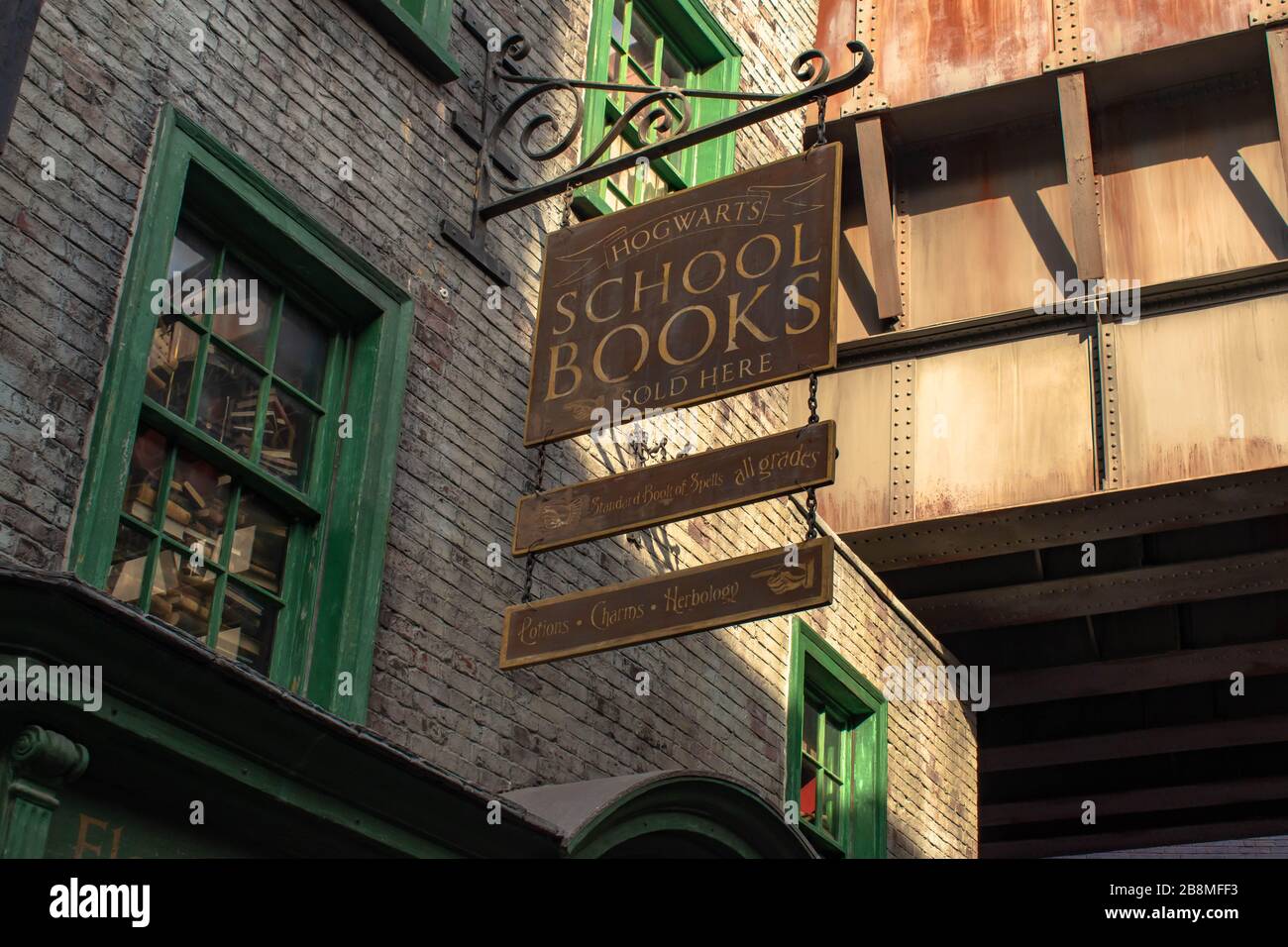 Orlando, Florida. March 02, 2020. Books sign in The Wizarding World of ...