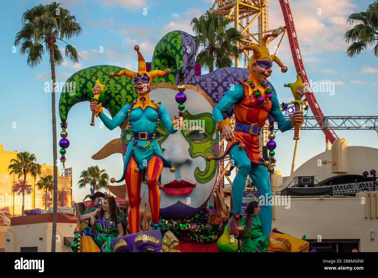 Orlando, Florida. March 02, 2020. Harlequin float in Mardi Gras Parade ...