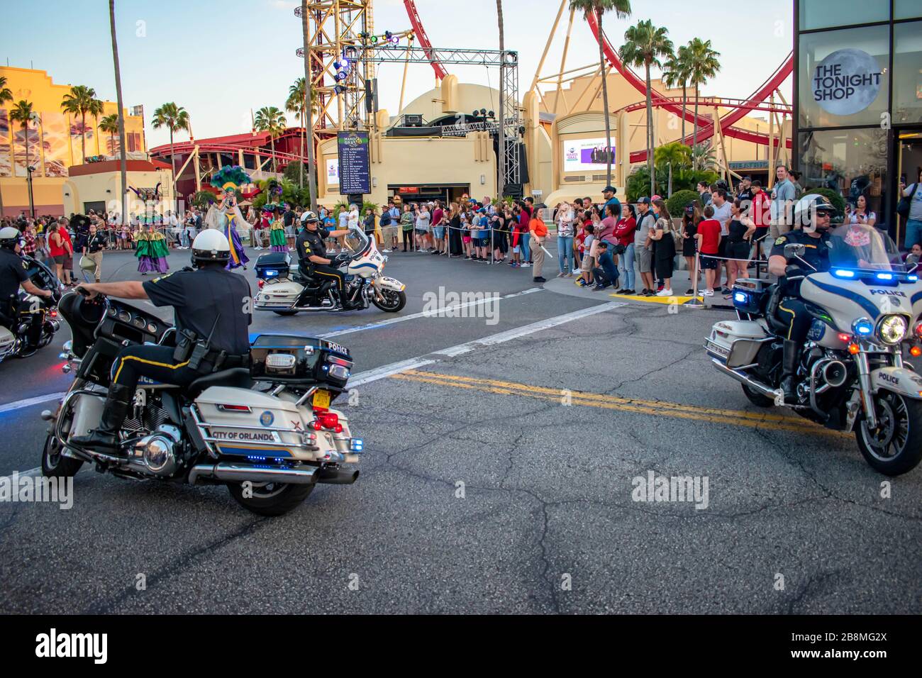 Orlando, Florida. March 02, 2020. Motorized Police in Mardi Gras Parade ...