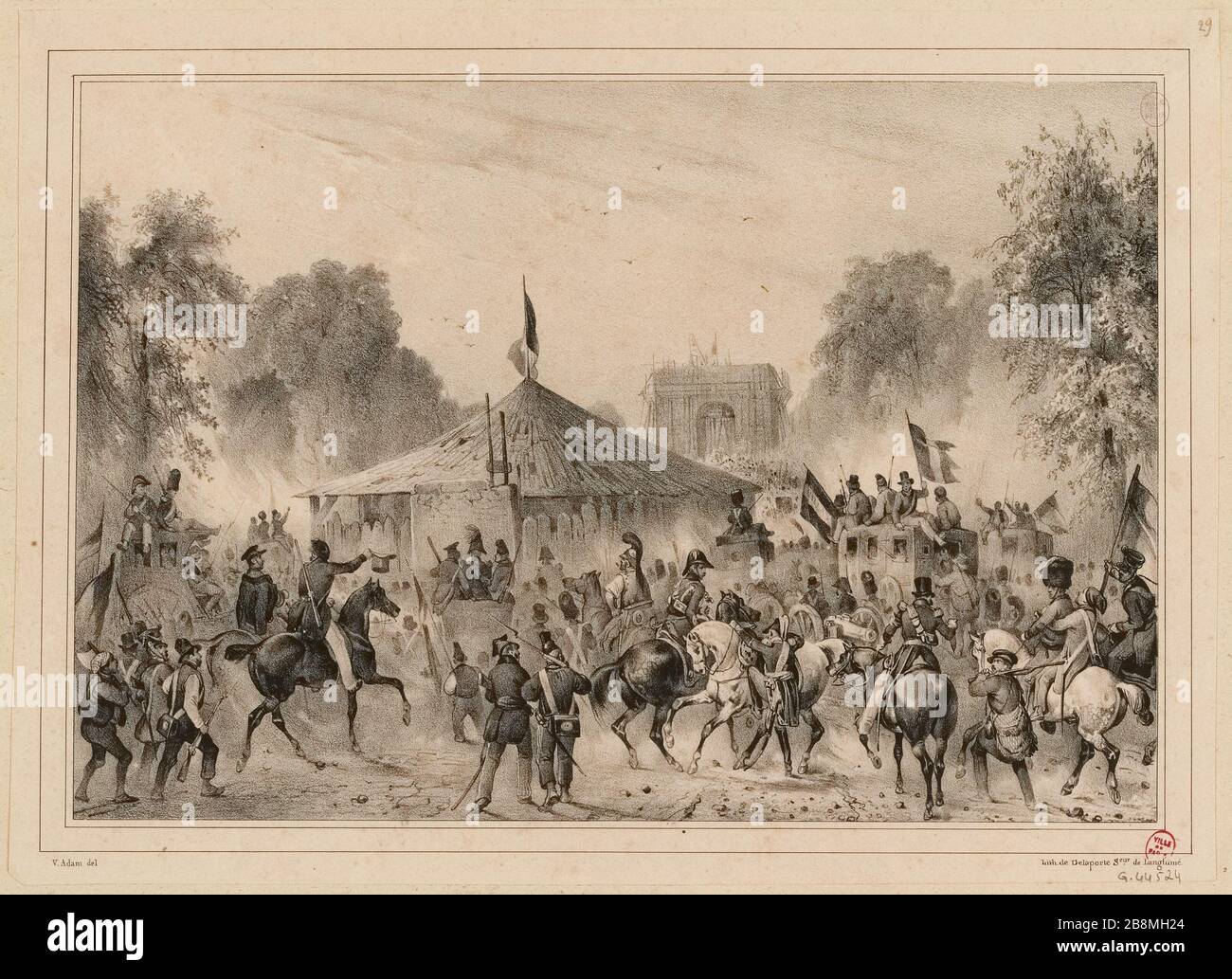 Battle Scene with representation of a triumphal arch in the background ...