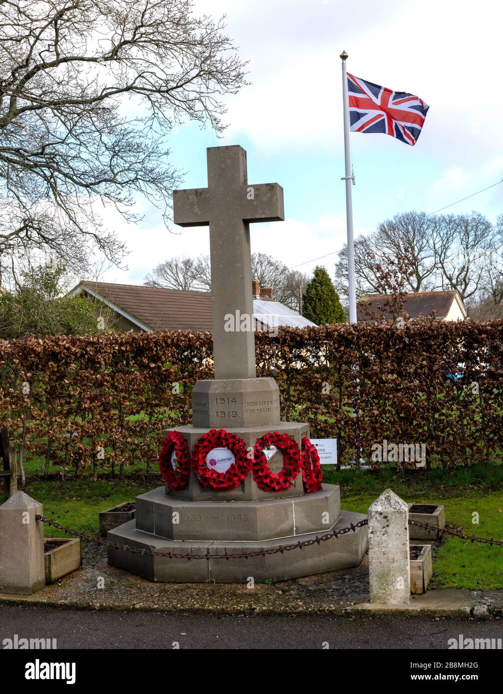 War memorial at the village centre of Awbridge, Test Valley, Hampshire ...