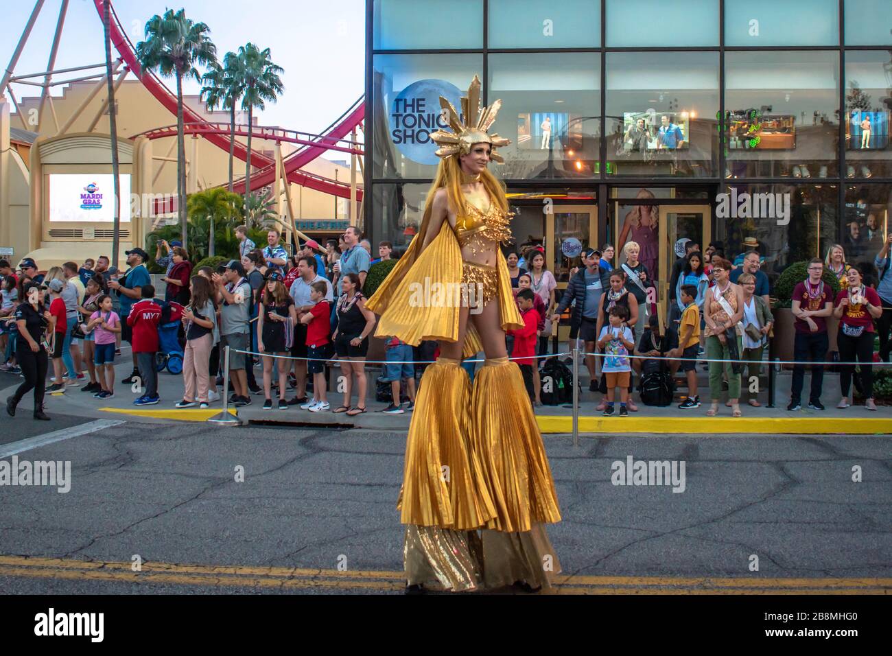 Orlando, Florida. March 02, 2020. Stilt performers in Mardi Gras Parade ...