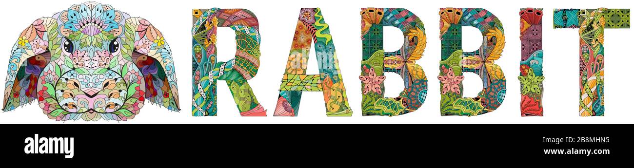 Word rabbit. Vector zentangle object for decoration Stock Vector Image ...