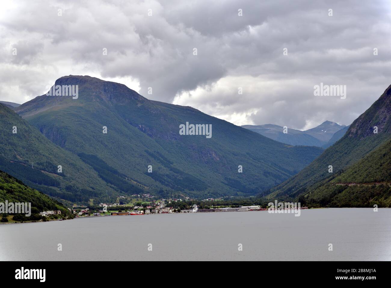 The town of Stordal lies on the shore of Storfjorden, Norway Stock ...