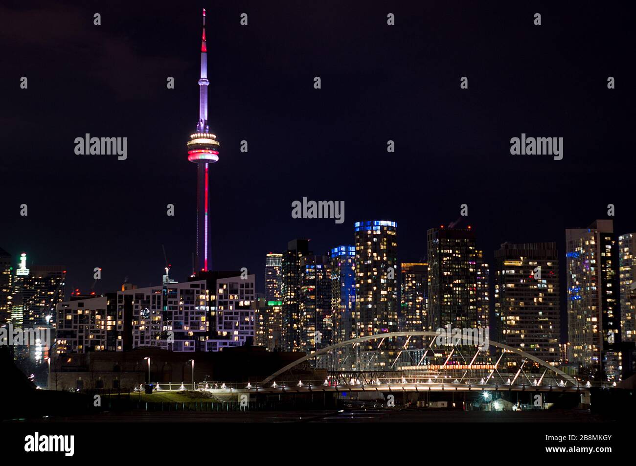 Night view on Downtown Toronto skyscrapers with brightly lit windows ...