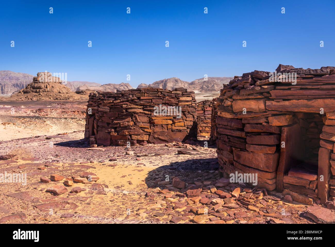 The Nawamis Burial Huts in the sandstone desert of Sinai, Egypt Stock ...