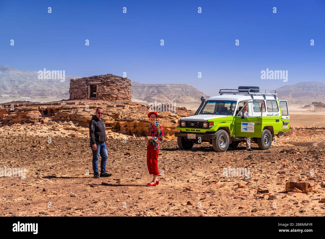 A jeep tour at the Nawamis Burial Huts in the sandstone desert of Sinai ...
