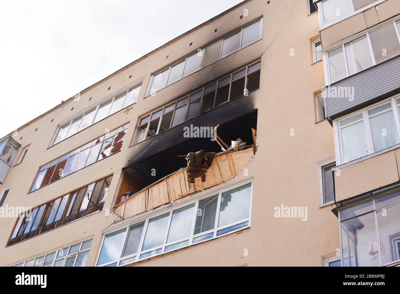 Perm, Russia - March 20, 2020: consequences of a fire due to a gas ...
