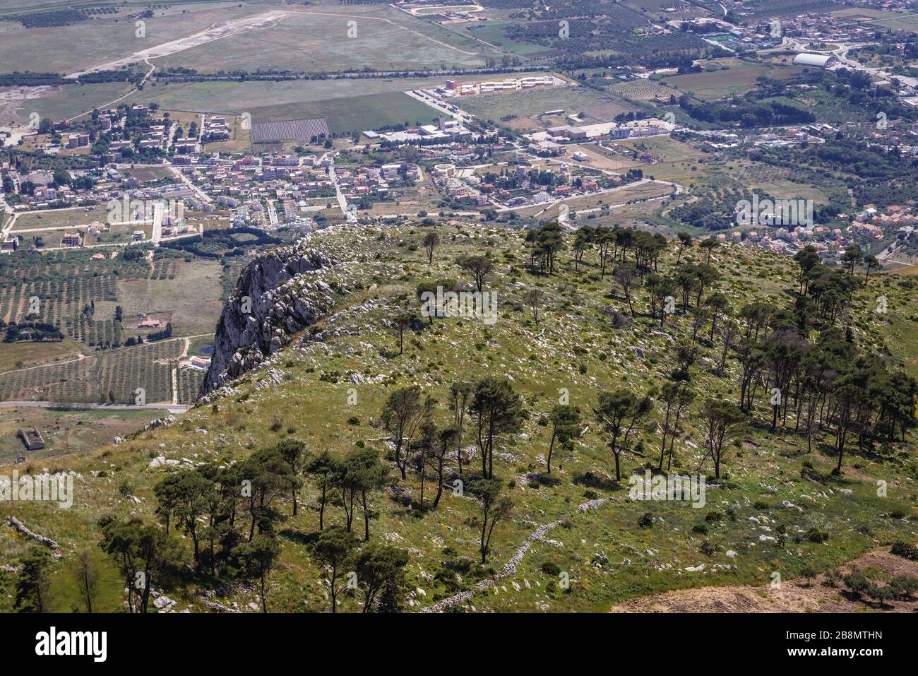Aerial view from Erice historic town on a Mount Erice in the province ...