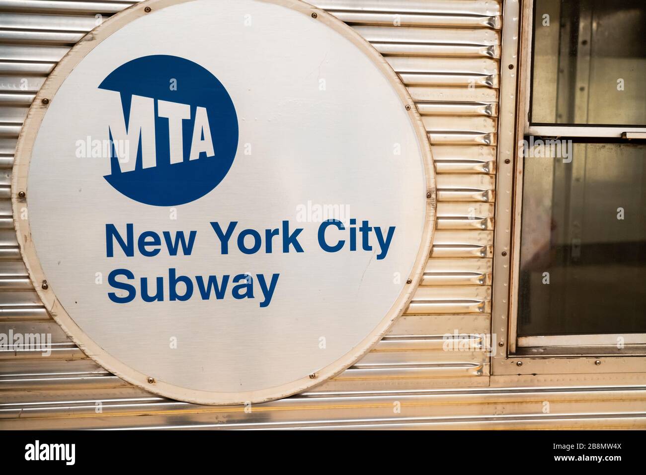 New York City Subway logo seen on a railway wagon Stock Photo - Alamy