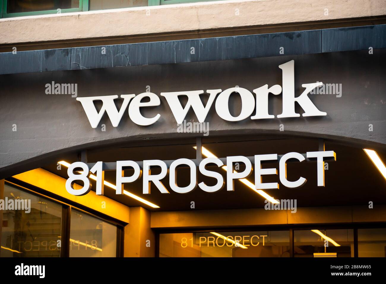 American commercial real estate company WeWork logo seen in New York ...