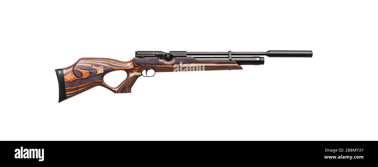 Pneumatic rifle isolated on white background. A rifle with a silencer ...